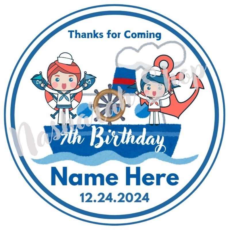 Personalized / Customized round sticker label for boy's birthday ...