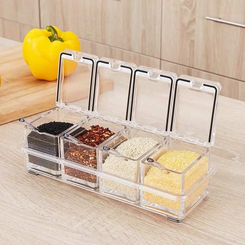 Kitchen Spice Jar 4 Compartments Seasoning Combination Set Separate ...