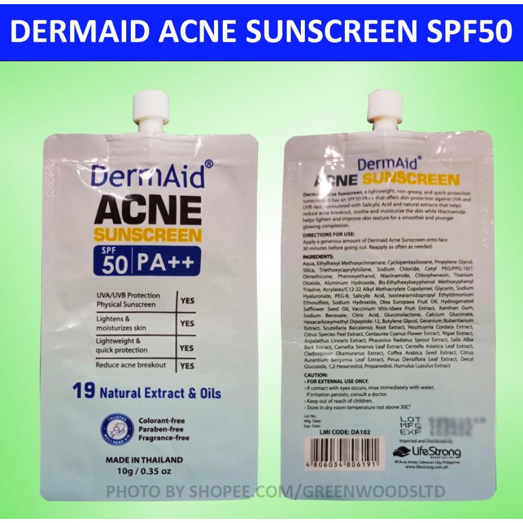 DermAid Acne Sunscreen SPF 50 PA++ with 19Natural Extract & Oils ...