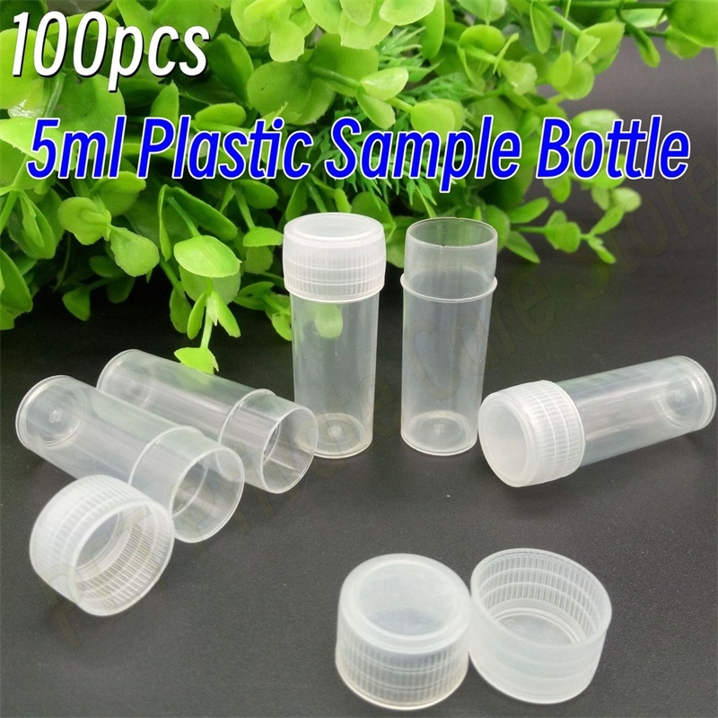 100pc 5ML Plastic Test Tubes Vial Storage Container Plastic Sample ...
