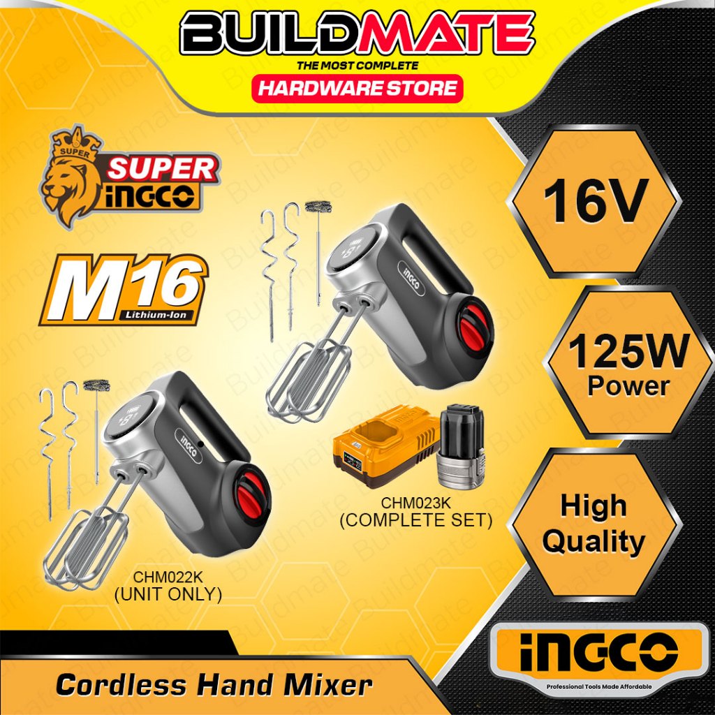 BUILDMATE Ingco 16V Cordless Hand Mixer 125W with 7-Speed Control ...