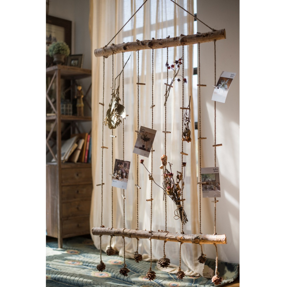 Hanging Photo Frame Wall Clip Pictures Organizer Hanging Display Wood ...