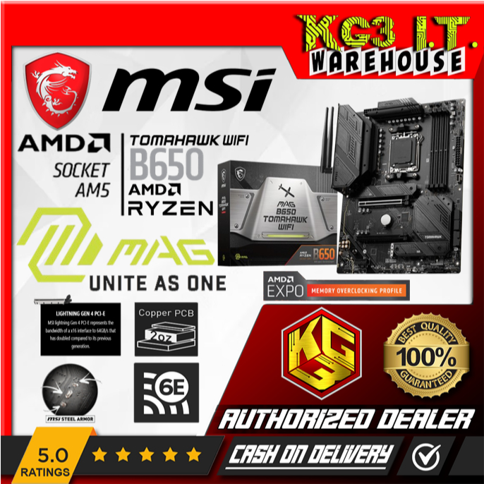 MSI MAG B650 TOMAHAWK WIFI AM5 ATX DDR5 Mystic Light RGB Motherboard ...