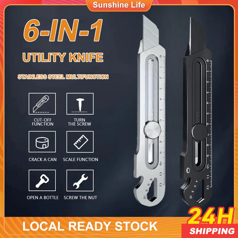 Heavy 6 In 1 Multi-Function Stainless Steel Utility Knife Tail Break Design/Ruler/Bottle Opener ...