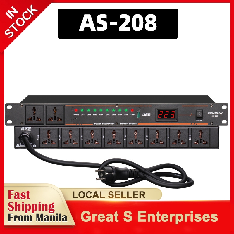 AS-208 Power Sequence Controller Conditioner 10 outlet Rack Mount Power Supply Regulator ...
