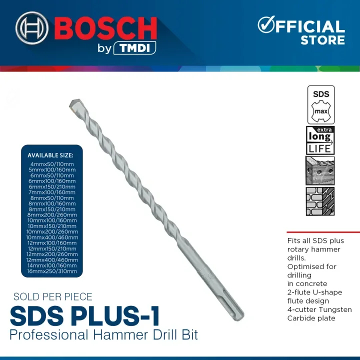 Bosch Hammer Drill Bit SDS Plus-1 10MM - 12MM for Concrete & Masonry Wall Fast Drilling BAX ...