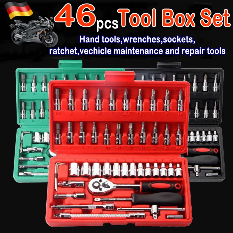 46pcs Tool Box Car Motorcycle Repair Set Hand Tools Home Service motor ...