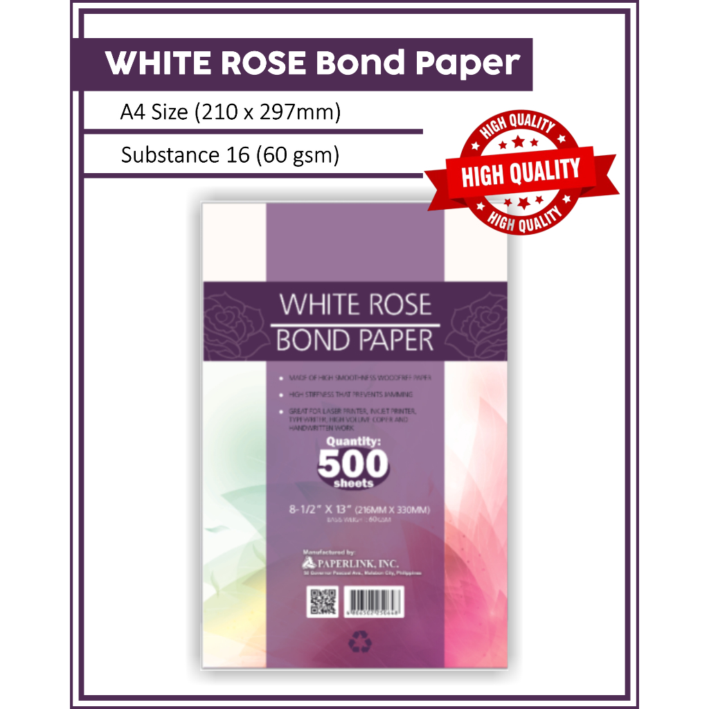 WHITE ROSE LONG BOND PAPER (60GSM) | Shopee Philippines