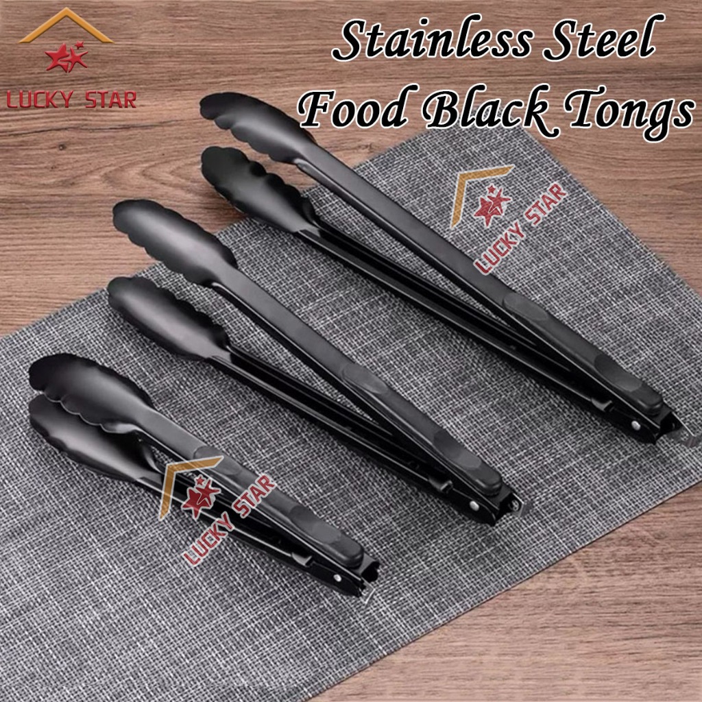 Black Tong Stainless Steel Multi-Purpose Black Food Tong With Lock ...
