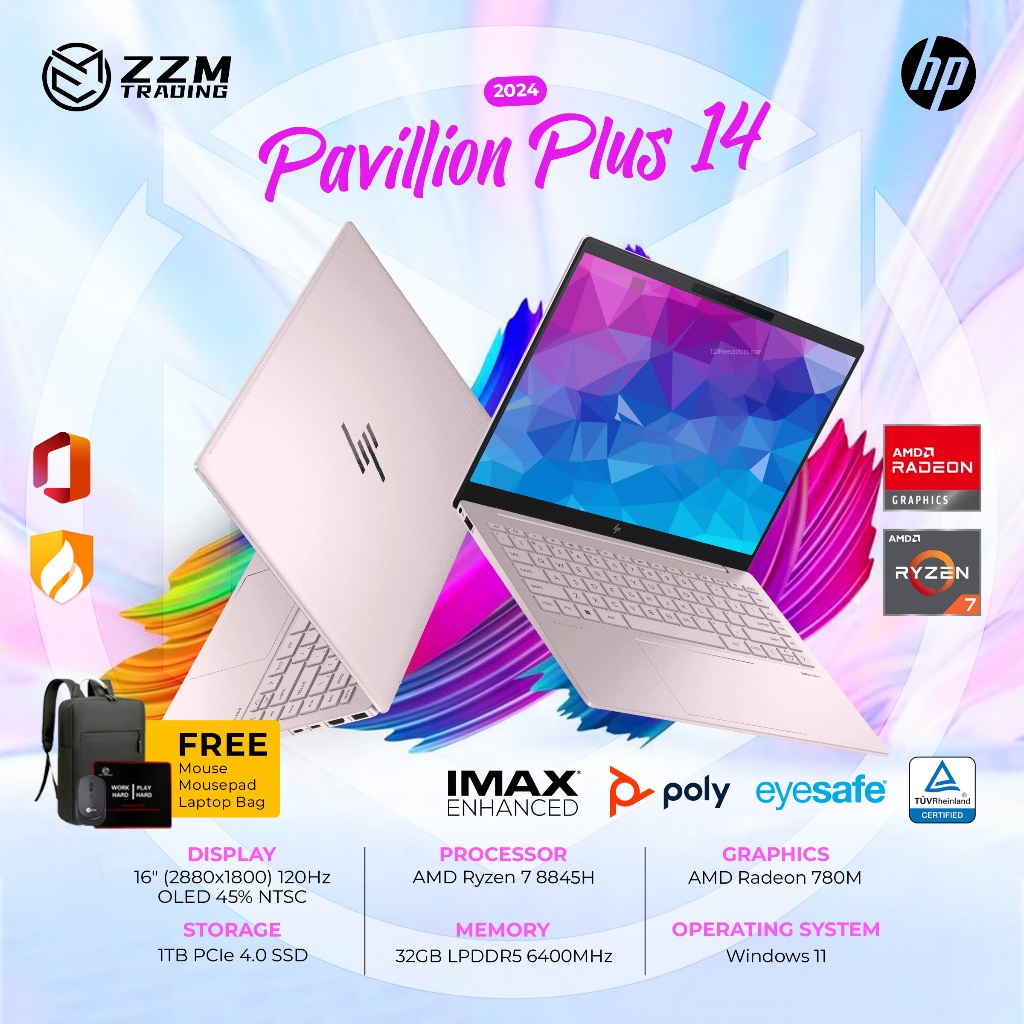 HP Pavilion Plus 14 2024 R7-8845H Radeon 780M GPU 14'' WQXGA 120Hz IPS ...