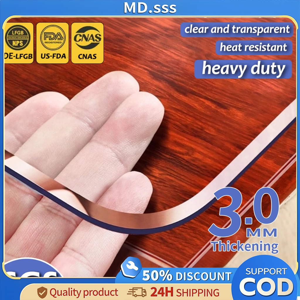 3MM Thicken PVC Table Cover Transparent ⚪️/⬜️ Glass Waterproof Oil ...