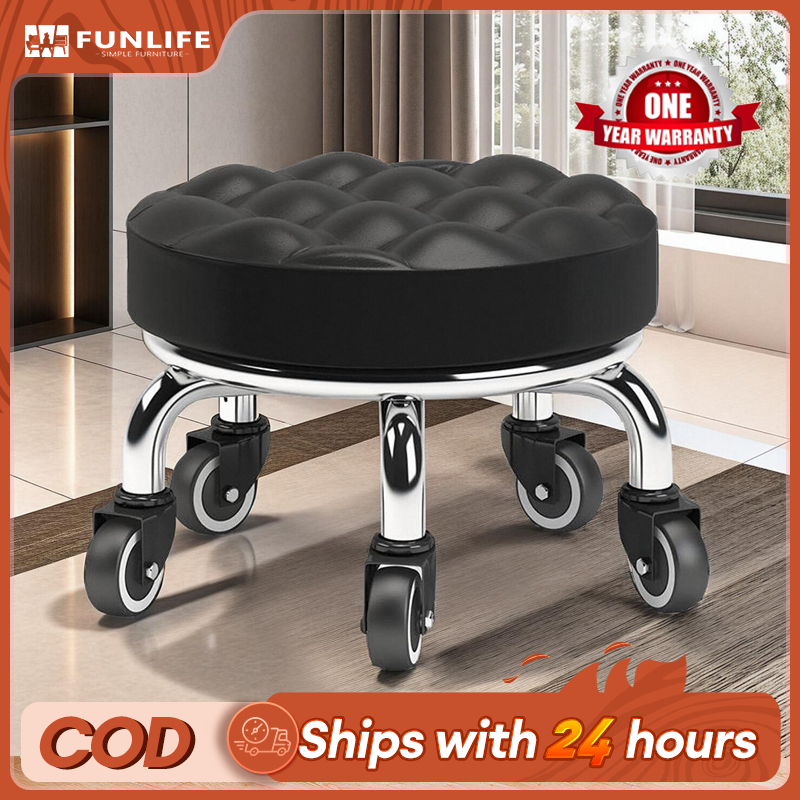 Pulley low stool Beautiful Manicure Round Stool Universal wheel stool ...