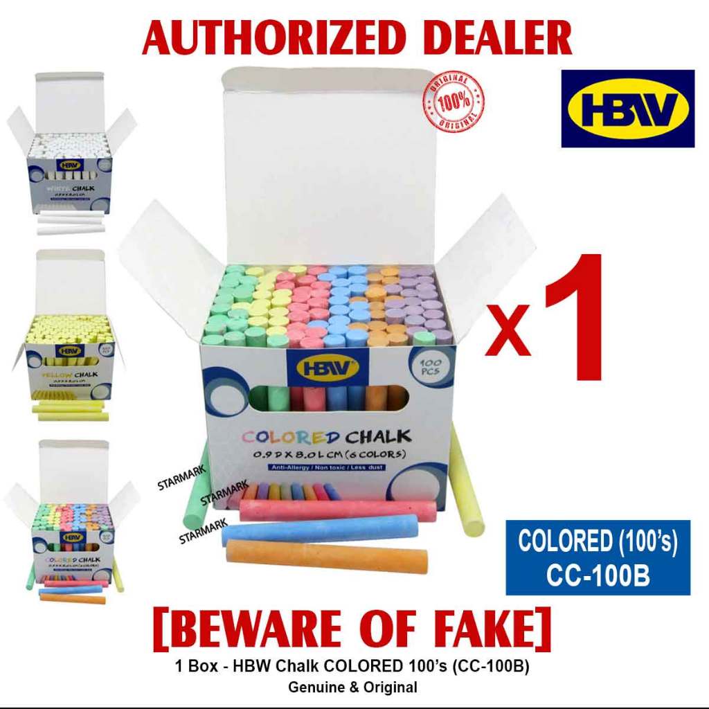 HBW Chalk Chalks COLORED 100pcs per box CC-100B HBW Colored Chalk ...