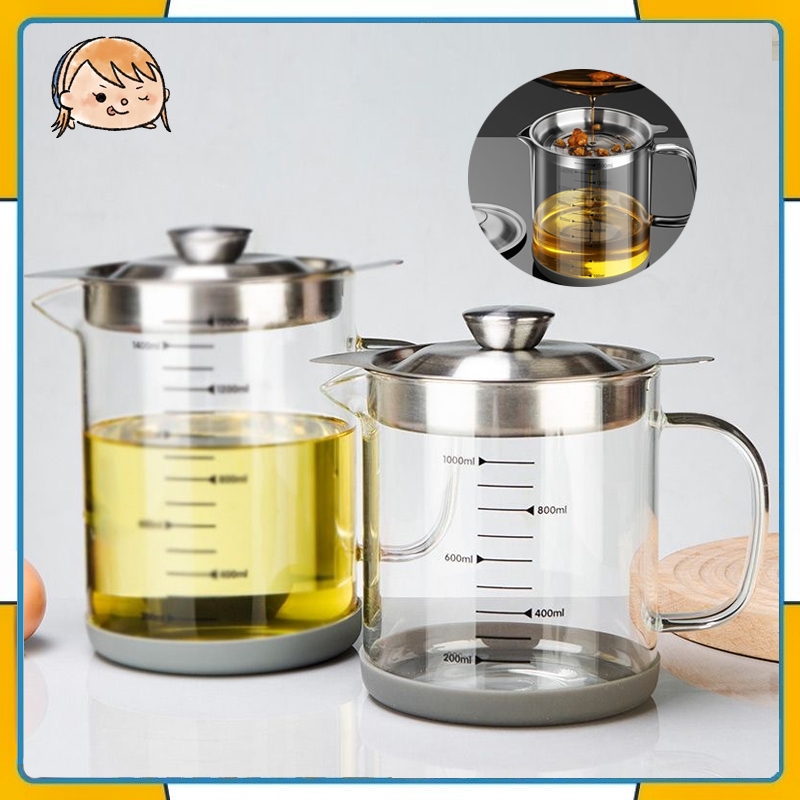 Glass Oil Filter Pot with Kitchen Oil Separator Home Bacon Grease ...