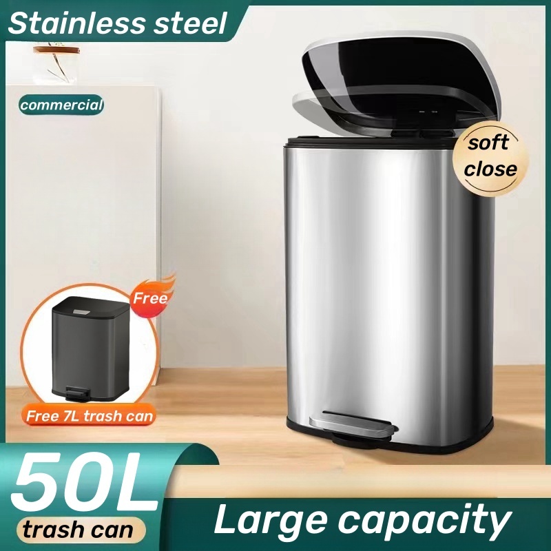 30L trash can foot-operated stainless steel 50L large capacity office ...