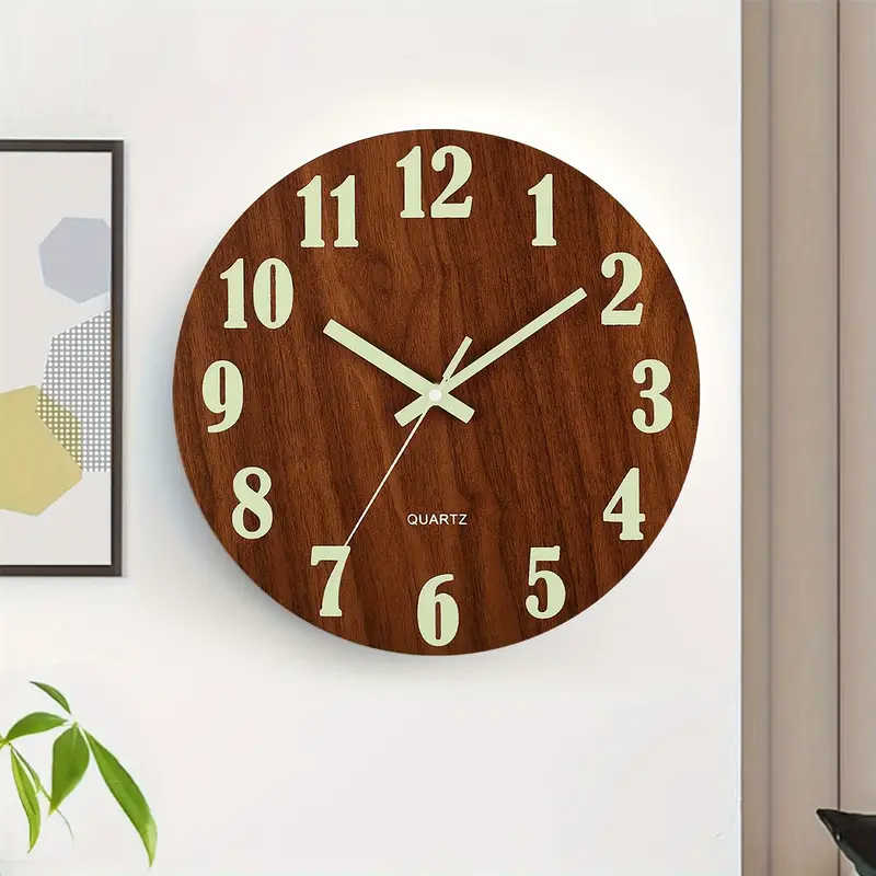 Luminous wooden silent wall clock creative fluorescent clock 12 inches ...
