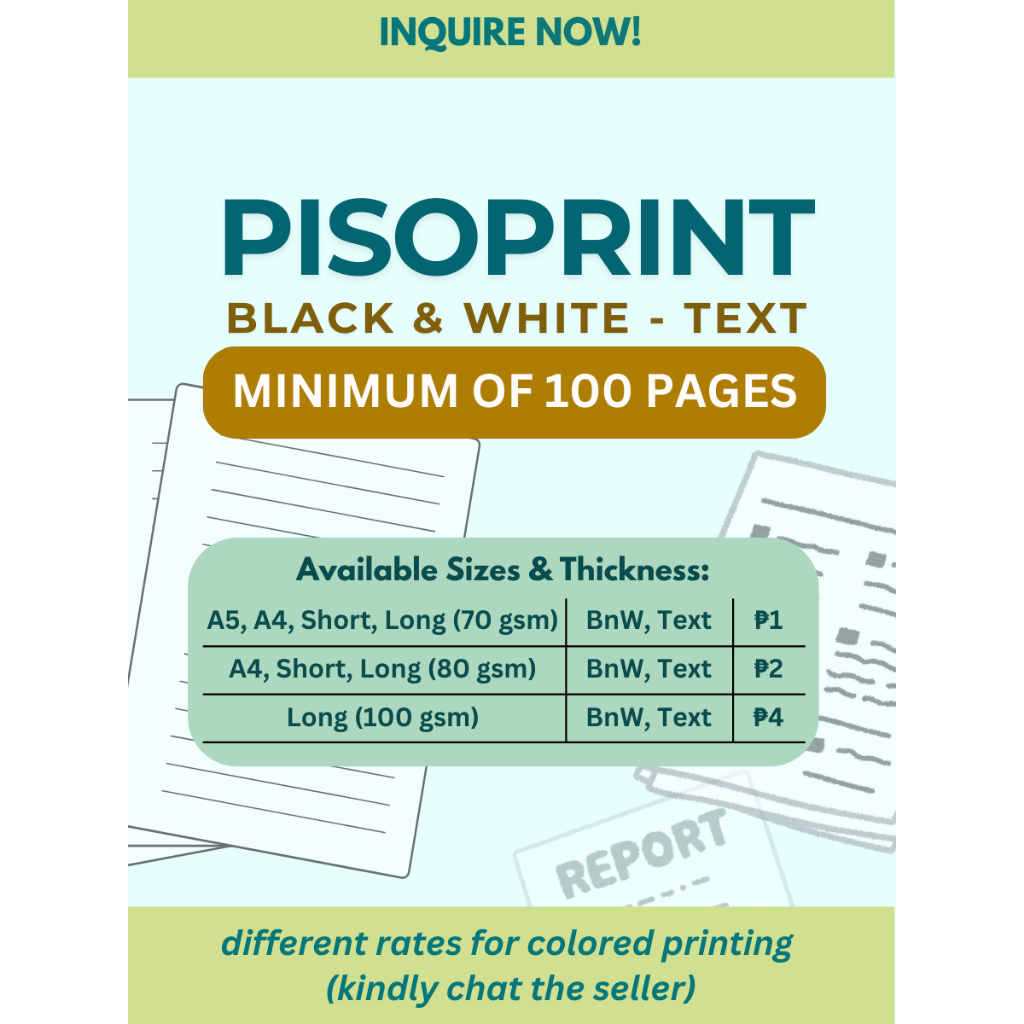 PISOPRINT Document Printing Service on Bond Paper - A5/A4/SHORT/LONG ...