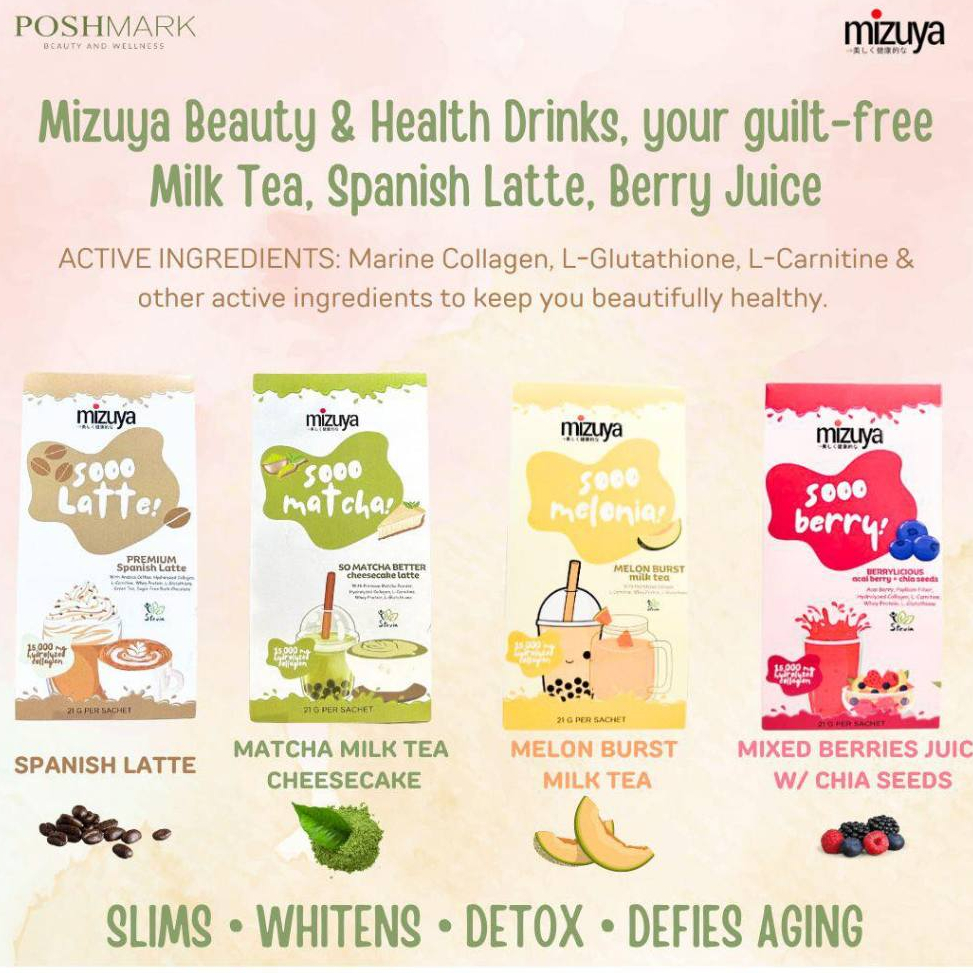 MIZUYA Collagen Drink Matcha Spanish Berry Melon Cheesecake Milk Tea ...