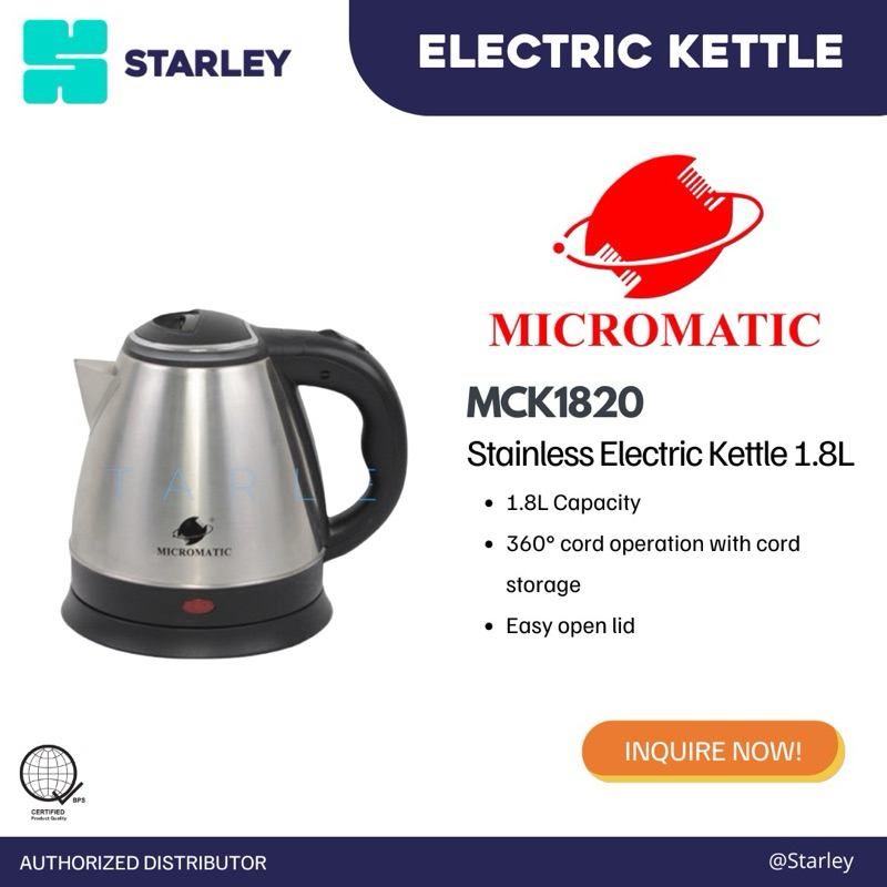 MICROMATIC Electric Cordless Kettle Stainless 1.8L MCK1820 (Starley ...