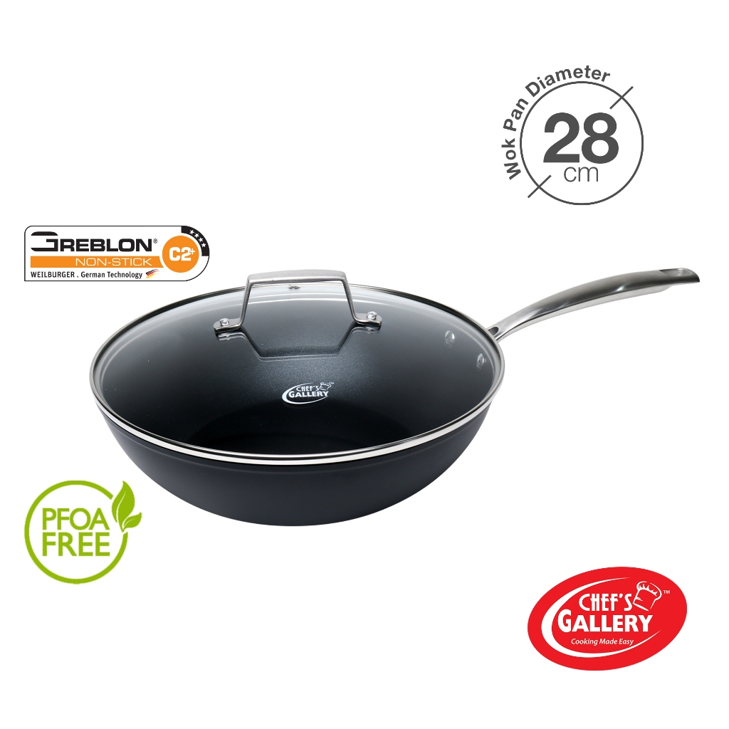 Chef's Gallery Greblon Non-Stick C2+ Noir Forged Wok Pan 28cm ...