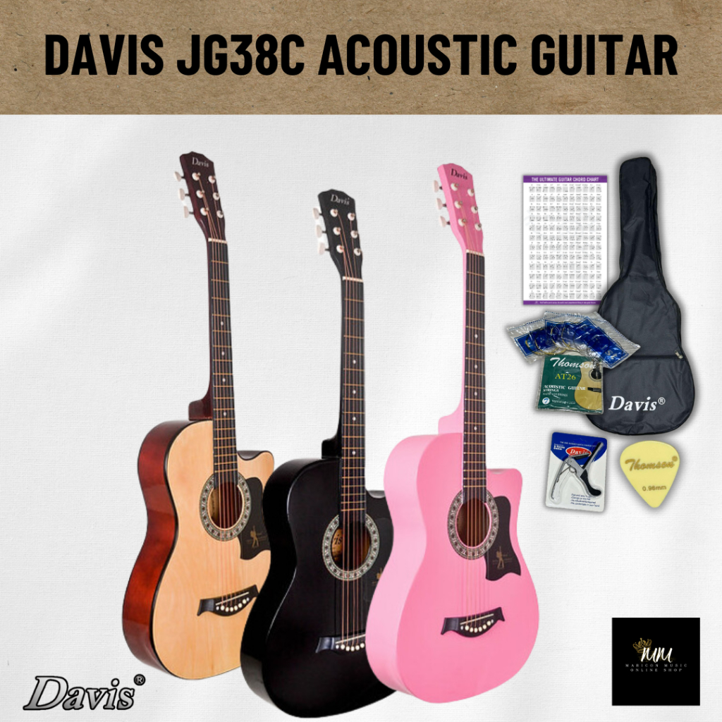 DAVIS JG38C ACOUSTIC GUITAR WITH COMPLETE FREEBIES | Shopee Philippines