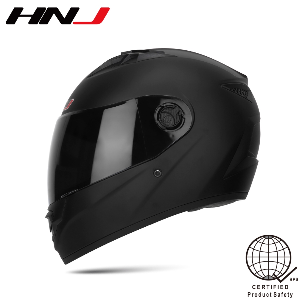 HNJ 855 Men Motorcycle Helmets Full Face Black Single Visor Helmet with ...