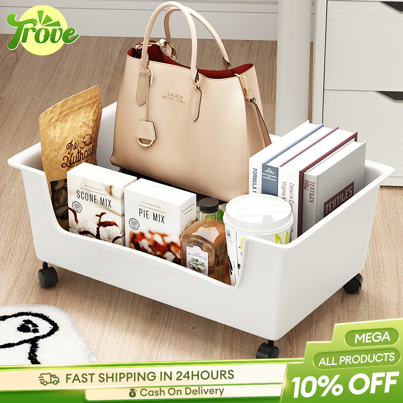 Trove Book Organizer Box Desk Book Storage Box with Wheels Table Shelf ...