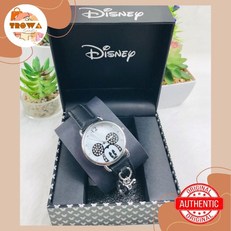 DISNEY MK5109 MICKEY MOUSE DIAL BLACK LEATHER STRAP LADIES WATCH ...