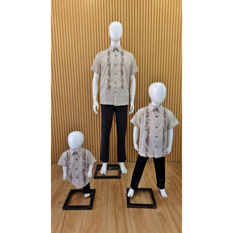 ZYMONS Beige Polo Barong Embroidery ACU1808 Miyaki Fabric | Shopee ...