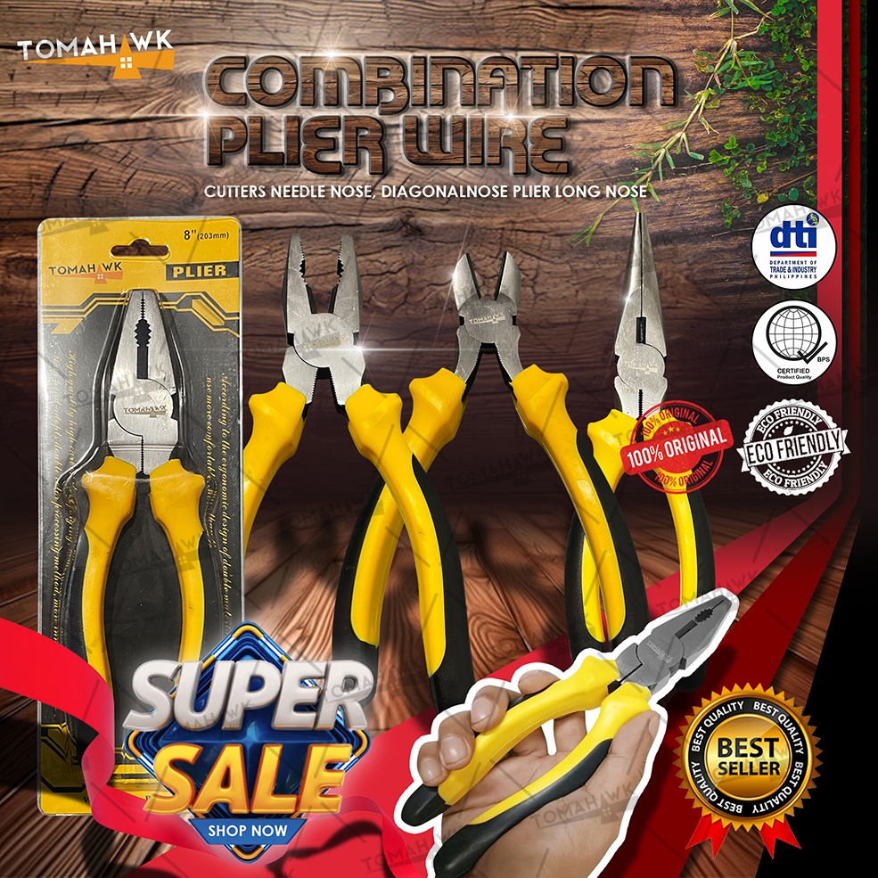 TOMAHAWK COMBINATION PLIERS WIRE CUTTERS NEEDLE NOSE, DIAGONALNOSE ...