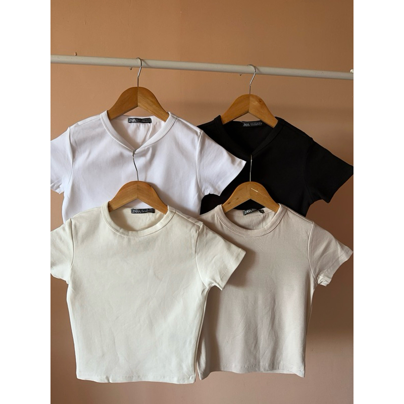 Zara Basic Semi Crop Top Cotton Orig Fabric | Shopee Philippines