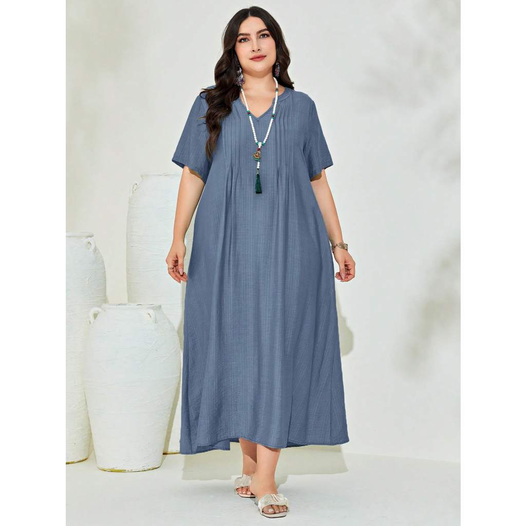 A3393 Miss Muse V-neck Pleated Line Plus Size Dress | Shopee Philippines