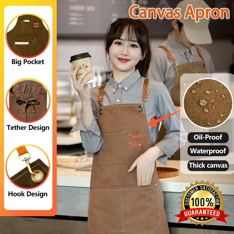 Denim Canvas Apron Cotton Thickened Barista Kitchen Restaurant Apron ...