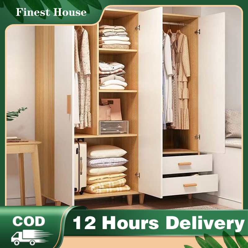 Solid Wood Wardrobe 3Door White Brown Storage Clothes Cabinet for ...