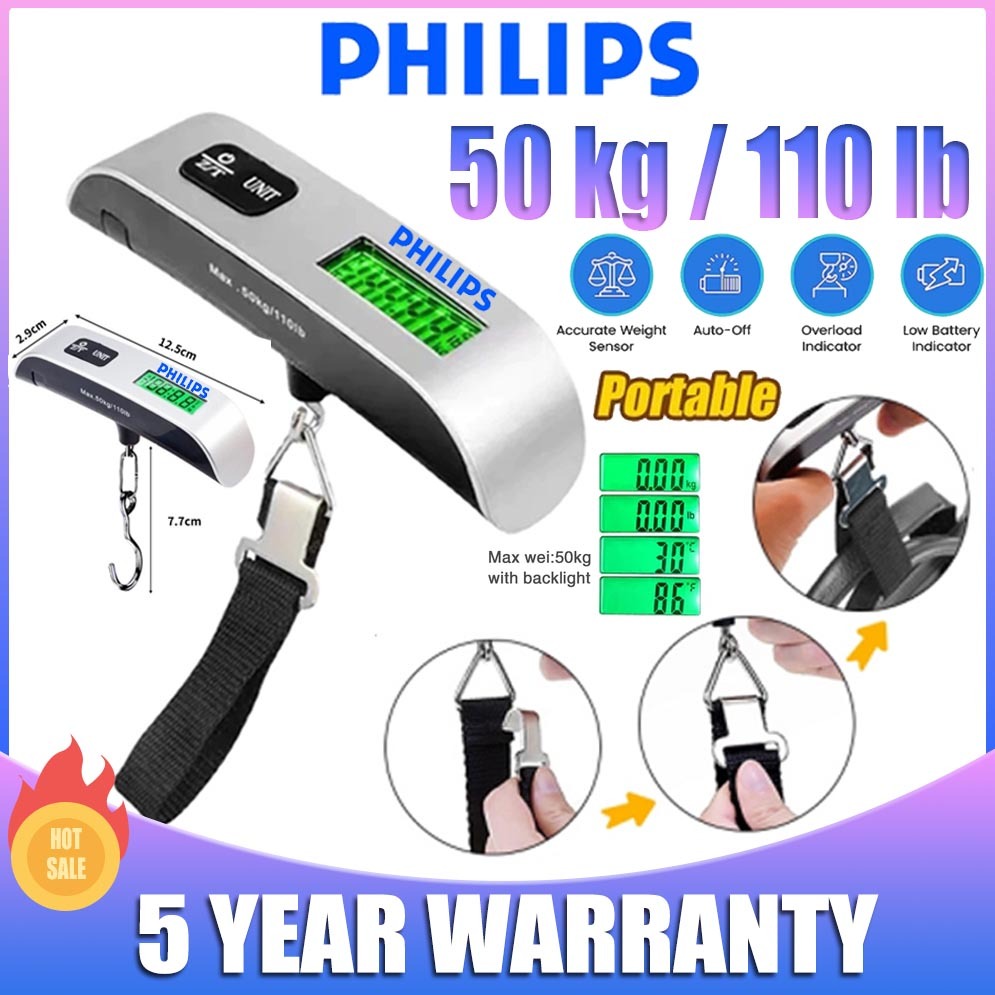PHILIPS Portable Scale Electronic Digital Luggage Scale Travel Weighing ...