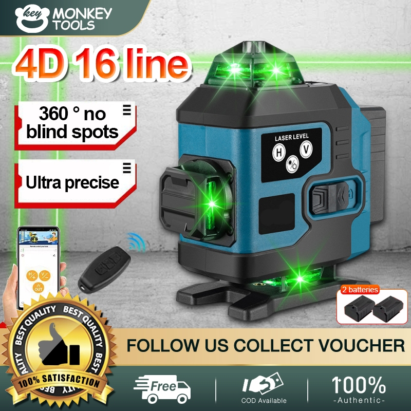 4D Laser level 16 Cross Lines Laser Level Self-Leveling 360 Rotatable ...