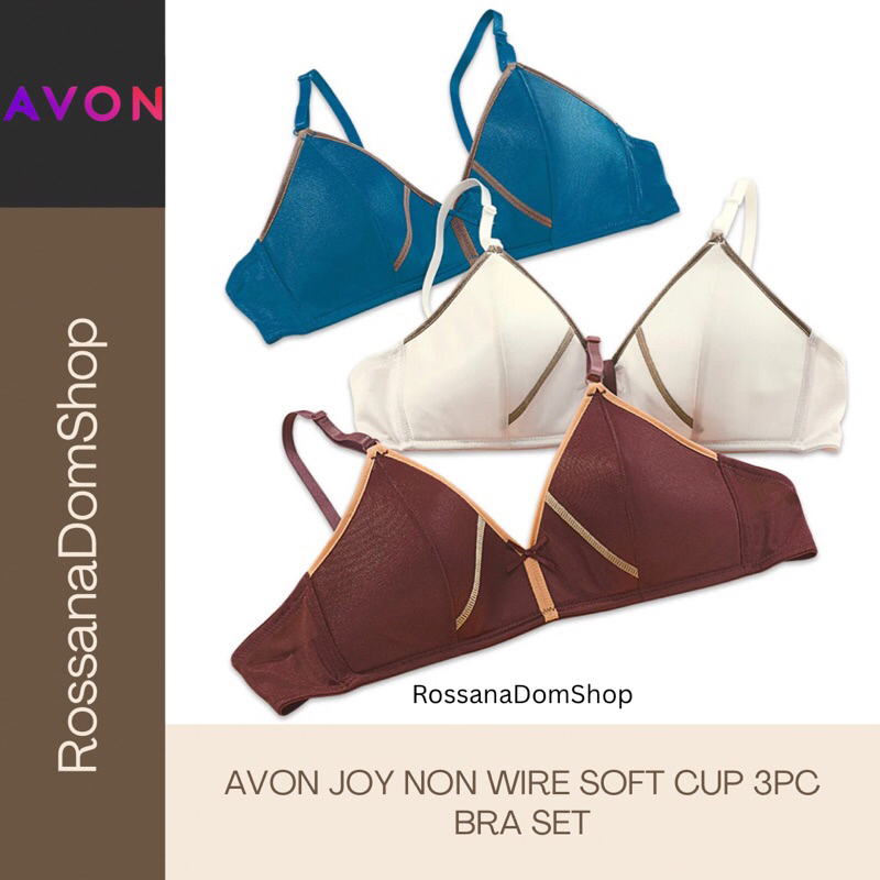 Avon Joy non wire soft cup 3pc bra set (1 blue, 1 white, & 1 burgundy ...