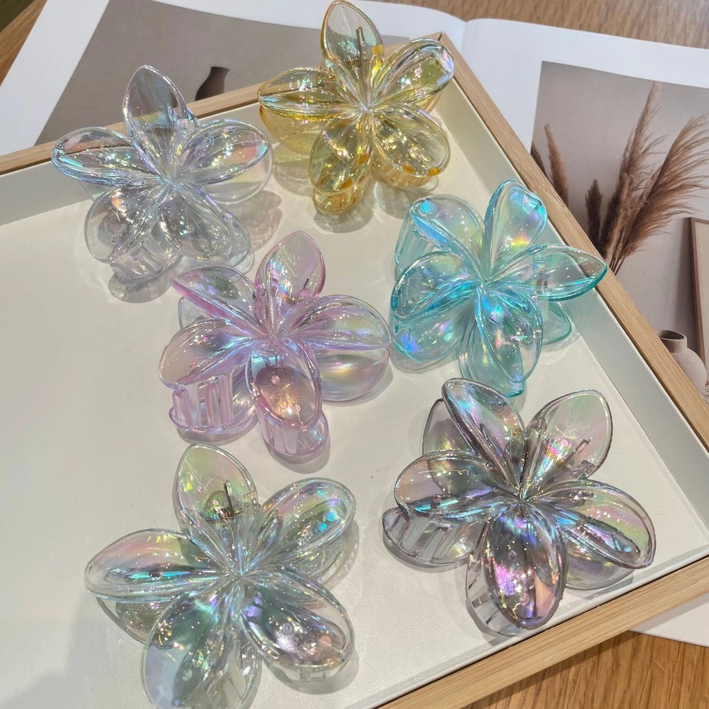 Summer Gradient Flower Hair Clips Hair Claws For Girls Ponytail Retro ...