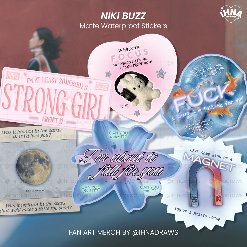NIKI BUZZ Stickers Niki Zefanya Buzz album focus tsunami magnets blue ...