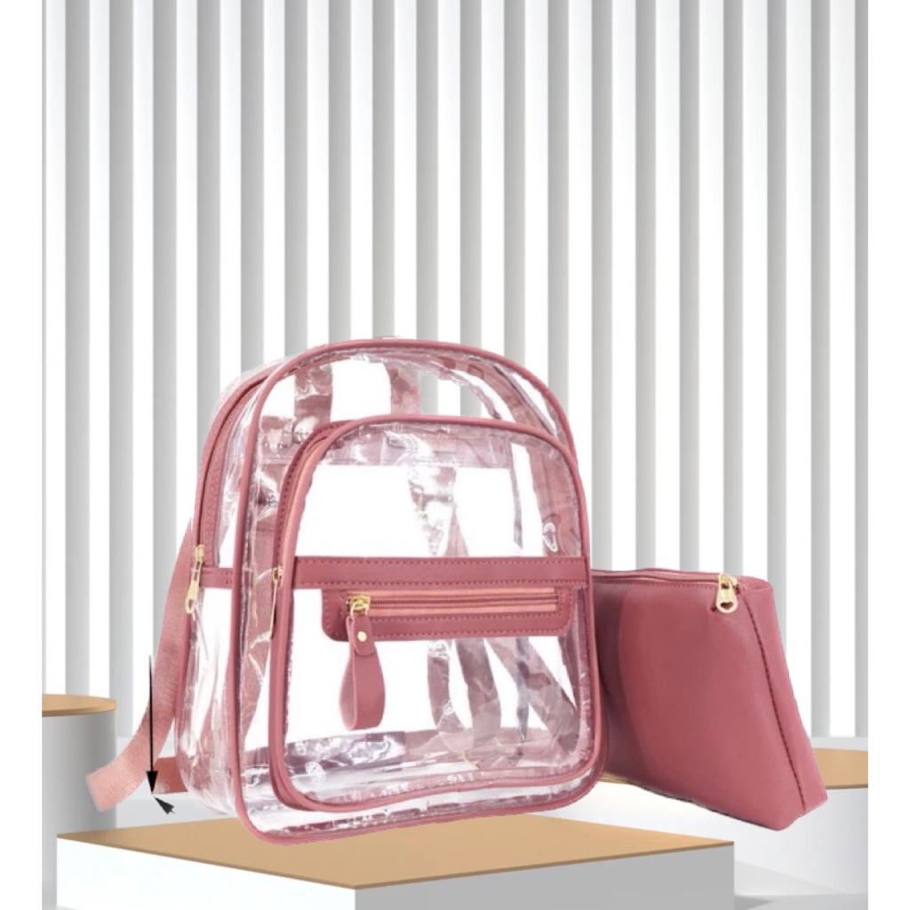 AB LDS FASHION TRANSPARENT BACKPACK WITH POUCH | Shopee Philippines