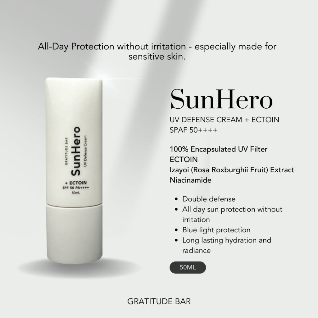 GRATITUDE BAR SunHero Sunscreen SPF 50++++ Ectoin + Niacinamide for Acne-Prone Sensitive Skin ...