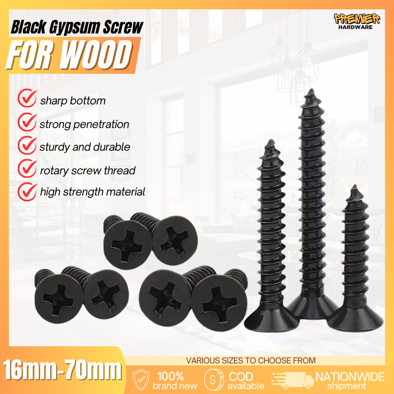 100PCS Black Gypsum Screw for Wood and Metal 1 inch to 3 inches Self ...