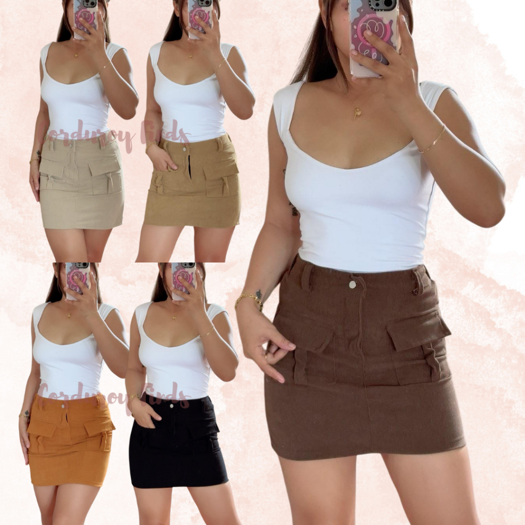 [CF] Corduroy Cargo Palda Skirt for Women / Kolduroy Aesthetic Mini ...