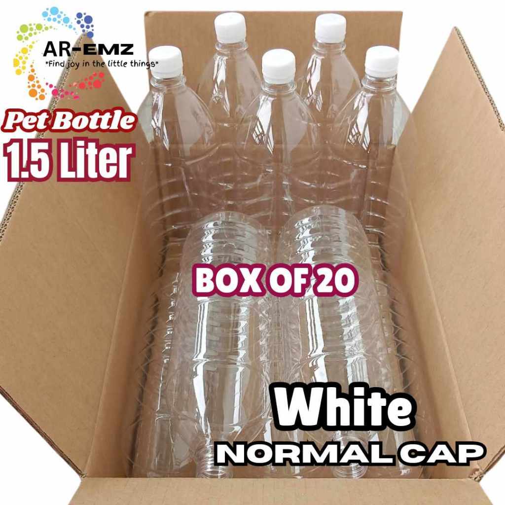 AR-EMz 20 PCS (1.5 Liter) Empty Clear Plastic Pet Bottles W/ White ...