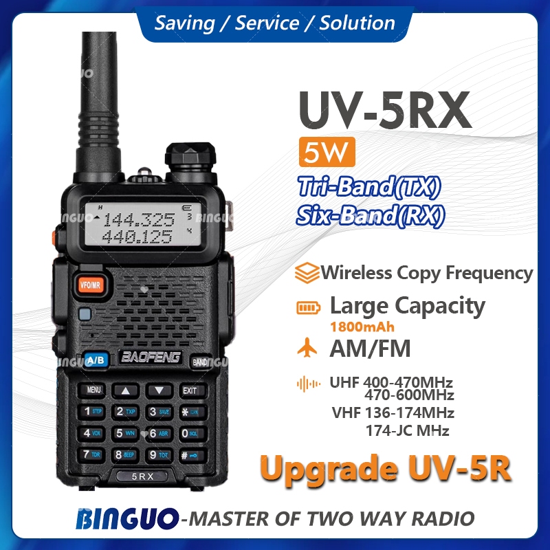 Baofeng UV-5RX Six Band Walkie Talkie AM FM Radio Long Range Commutator Amateur Two Way Radio UV ...