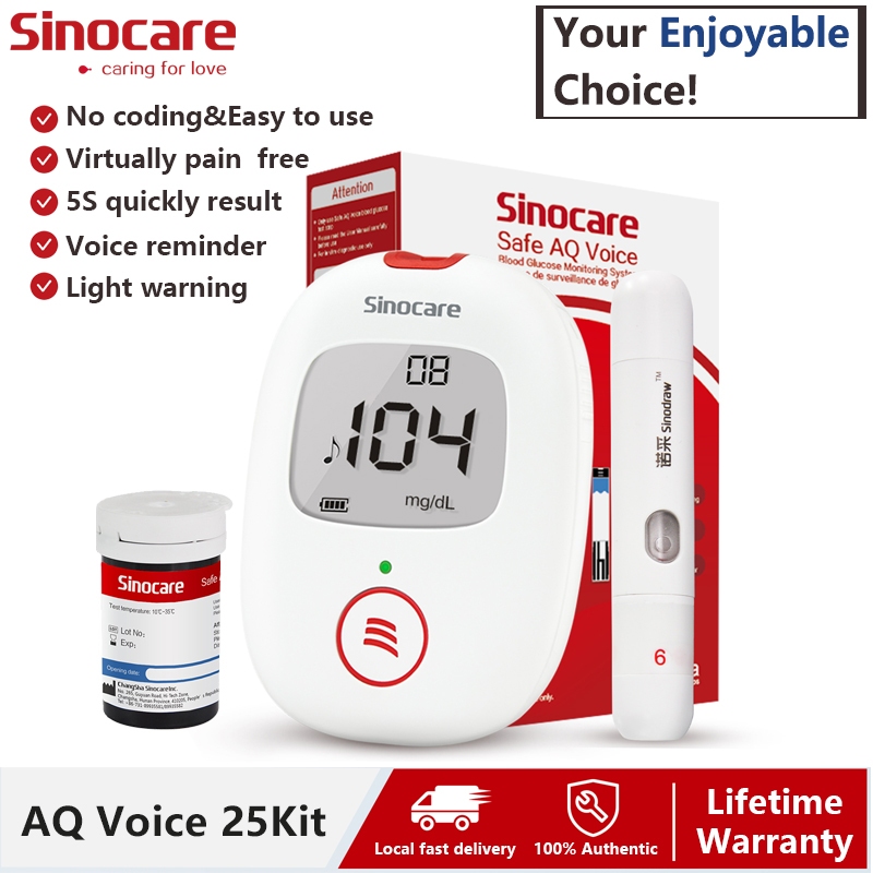 Sinocare AQ Voice 25 Kit Blood Sugar Test Kit Blood Glucose Monitor ...