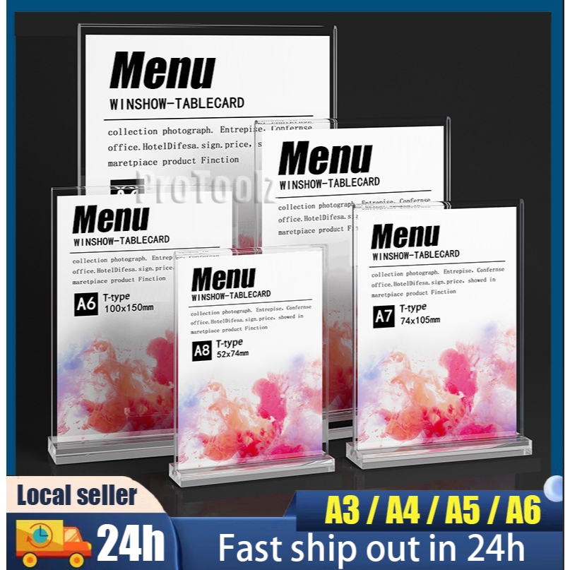A4 A5 A6 Acrylic Menu Display Stand Double Side Clear Desk Display T ...