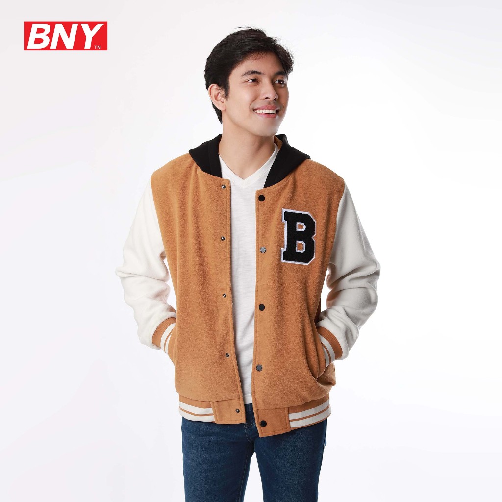 BNY Men's fleece tri-color hooded varsity jacket with B patch (577 ...