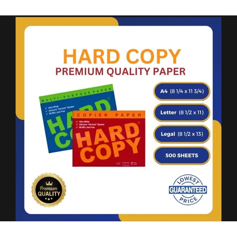 Hard Copy Bond Paper 1 Ream 500pcs Short / A4 / Long | Shopee Philippines