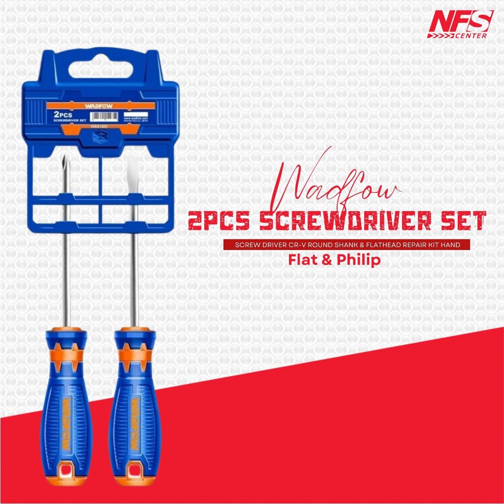 WADFOW 2PCS Screwdriver Set Flat & Philip Screw Driver CR-V Round Shank ...